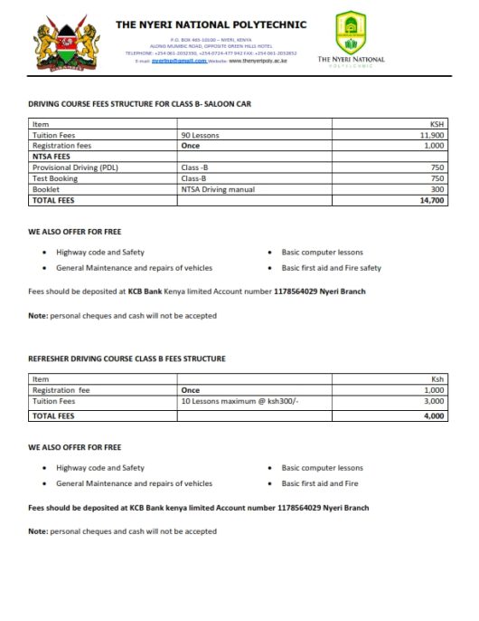 Fees Structure – The Nyeri National Polytechnic
